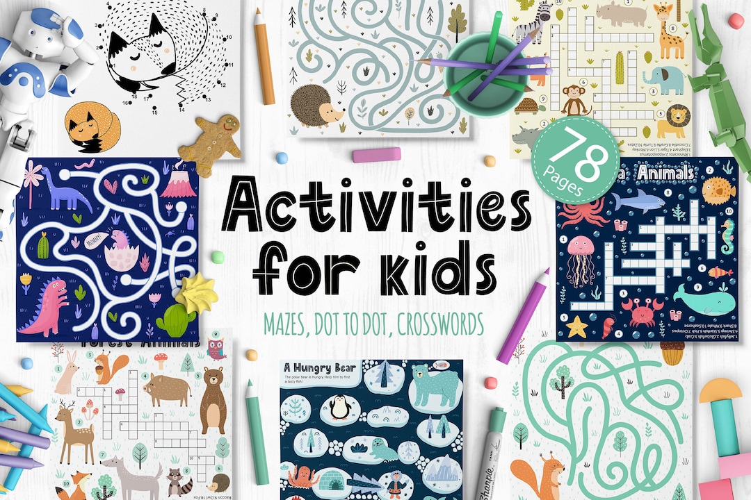 Maze Puzzles PDF Crosswords Dot to Dot Printable Activities for Kids ...
