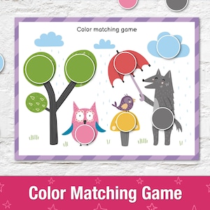 Color Sorting Busy Book Page, Forest Animals Matching Worksheet for ...