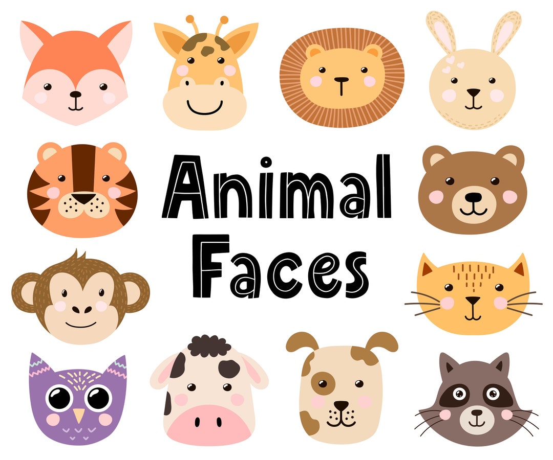 Animal Faces Clipart PNG Eps, Cute Woodland Jungle Animals, Nursery ...