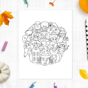 Autumn Halloween Mandala Coloring Book, Circle Shape Printable Coloring ...