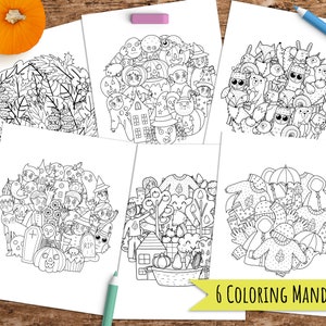 Autumn Halloween Mandala Coloring Book, Circle Shape Printable Coloring ...