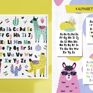 Llama Clipart Digital Paper - Alpaca Print - Alphabet - Lama Cactus ...