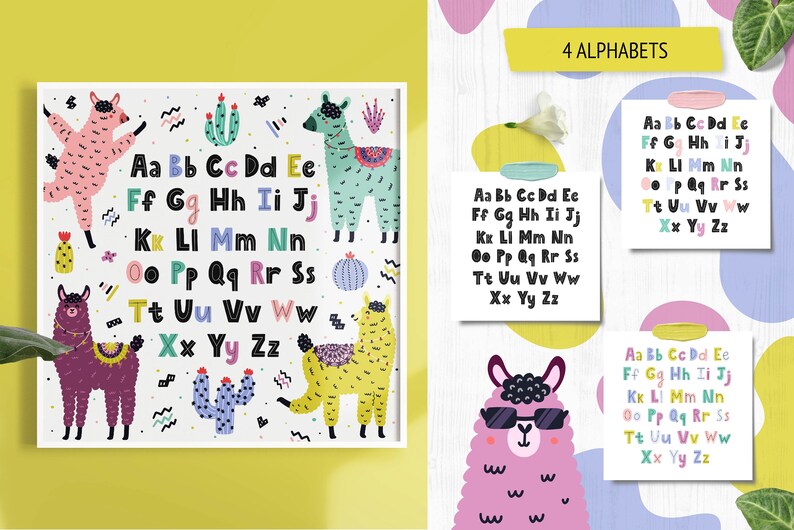 Llama Clipart Digital Paper Alpaca Print Alphabet Lama - Etsy