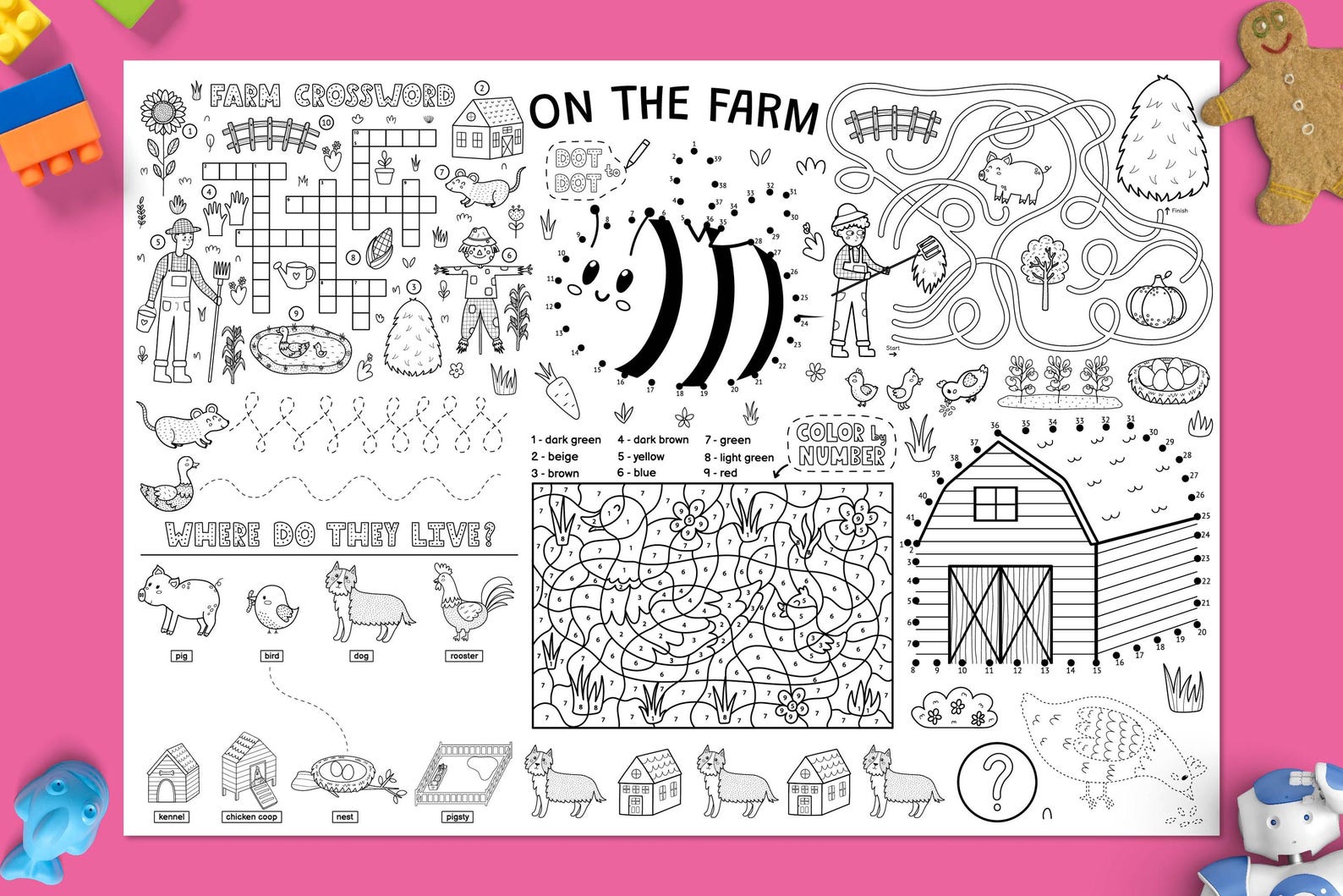 Farm Activity Placemats DIGITAL, on the Farm Coloring Activity Mats ...