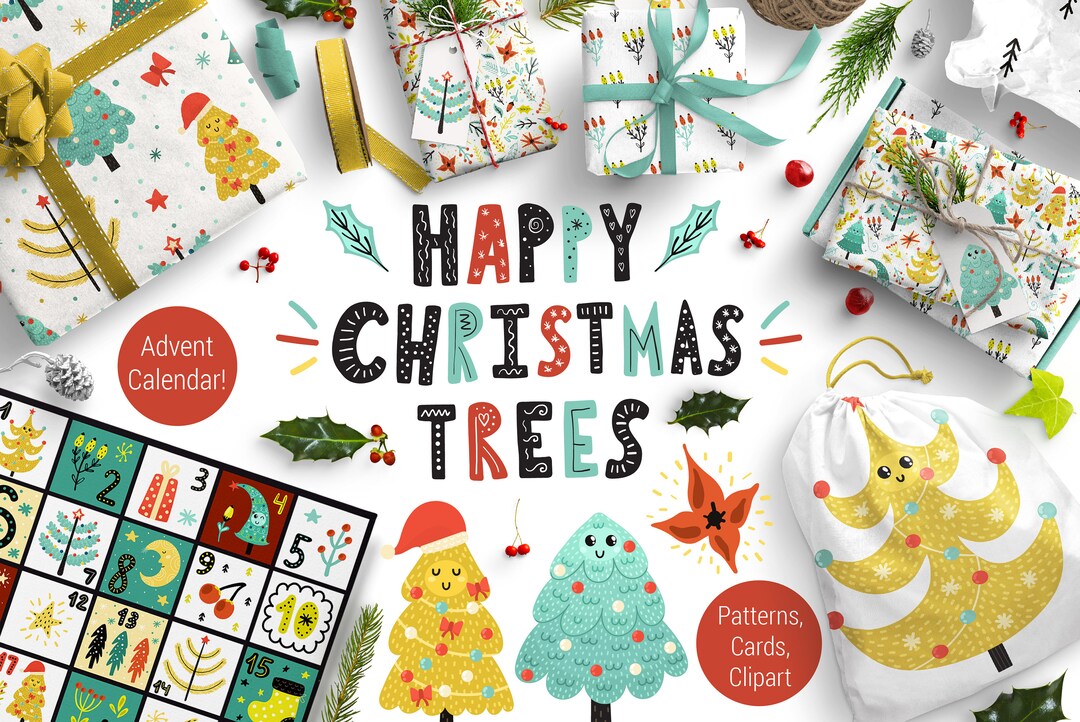 Christmas Tree Clipart and Digital Paper Collection / Png, Jpeg, Eps ...