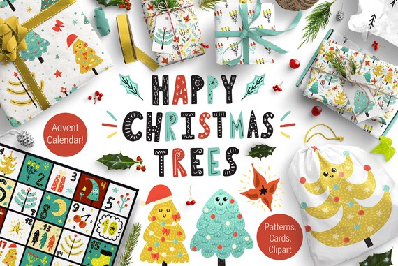 Christmas Tree Clipart and Digital Paper Collection / Png | Etsy