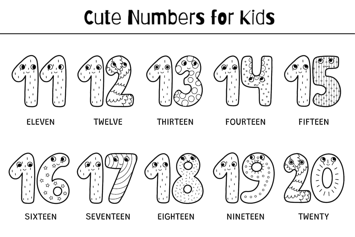 Numbers for Kids Clipart, Cute Numbers in Color and in Outline, Numbers ...