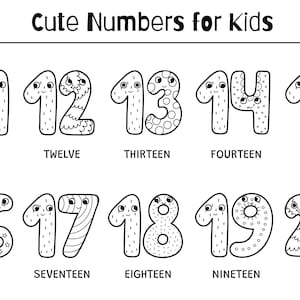 Numbers for Kids Clipart, Cute Numbers in Color and in Outline, Numbers ...
