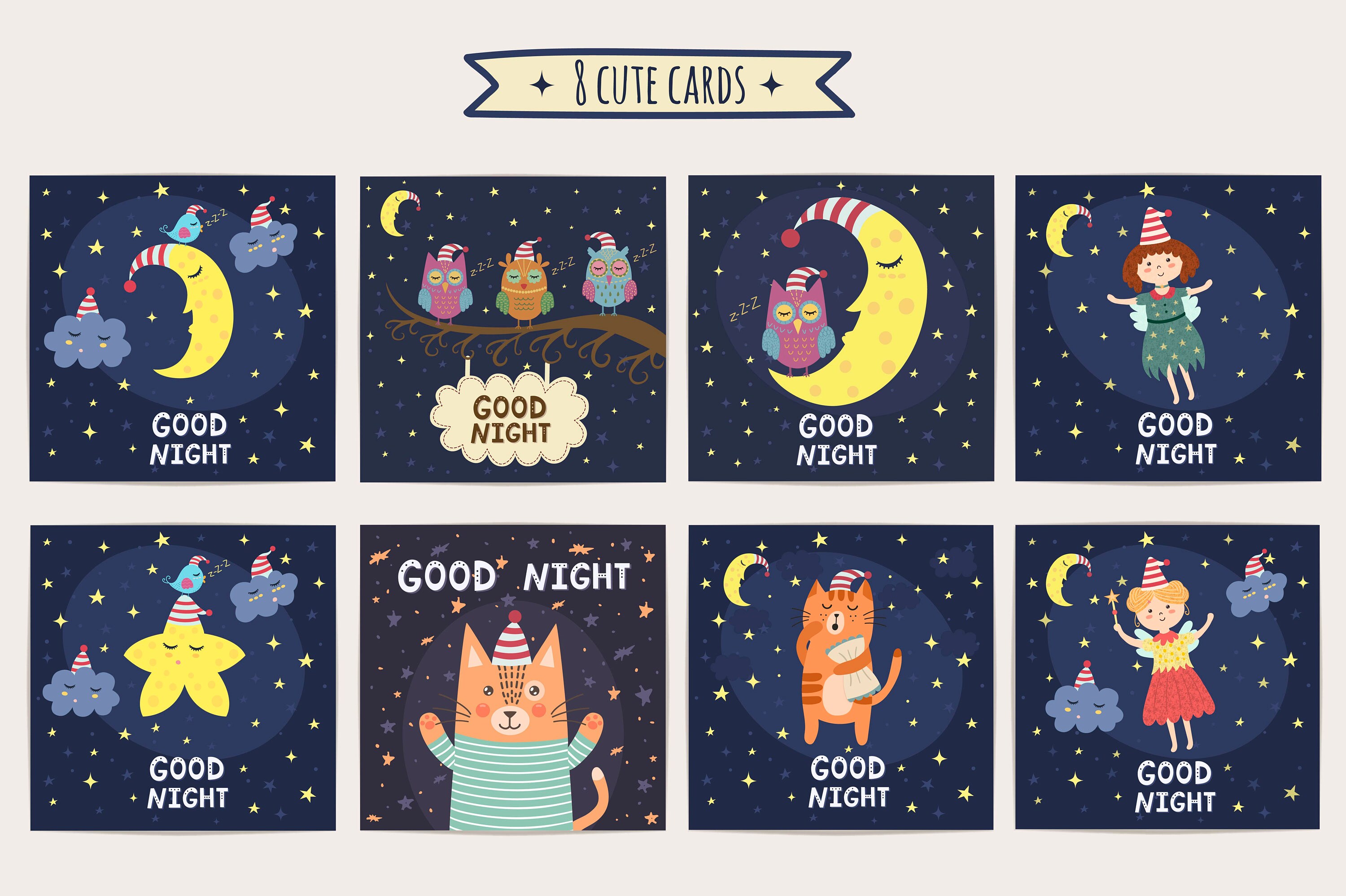 Good Night Clipart / Eps Ai Png Jpeg / Digital Paper / - Etsy