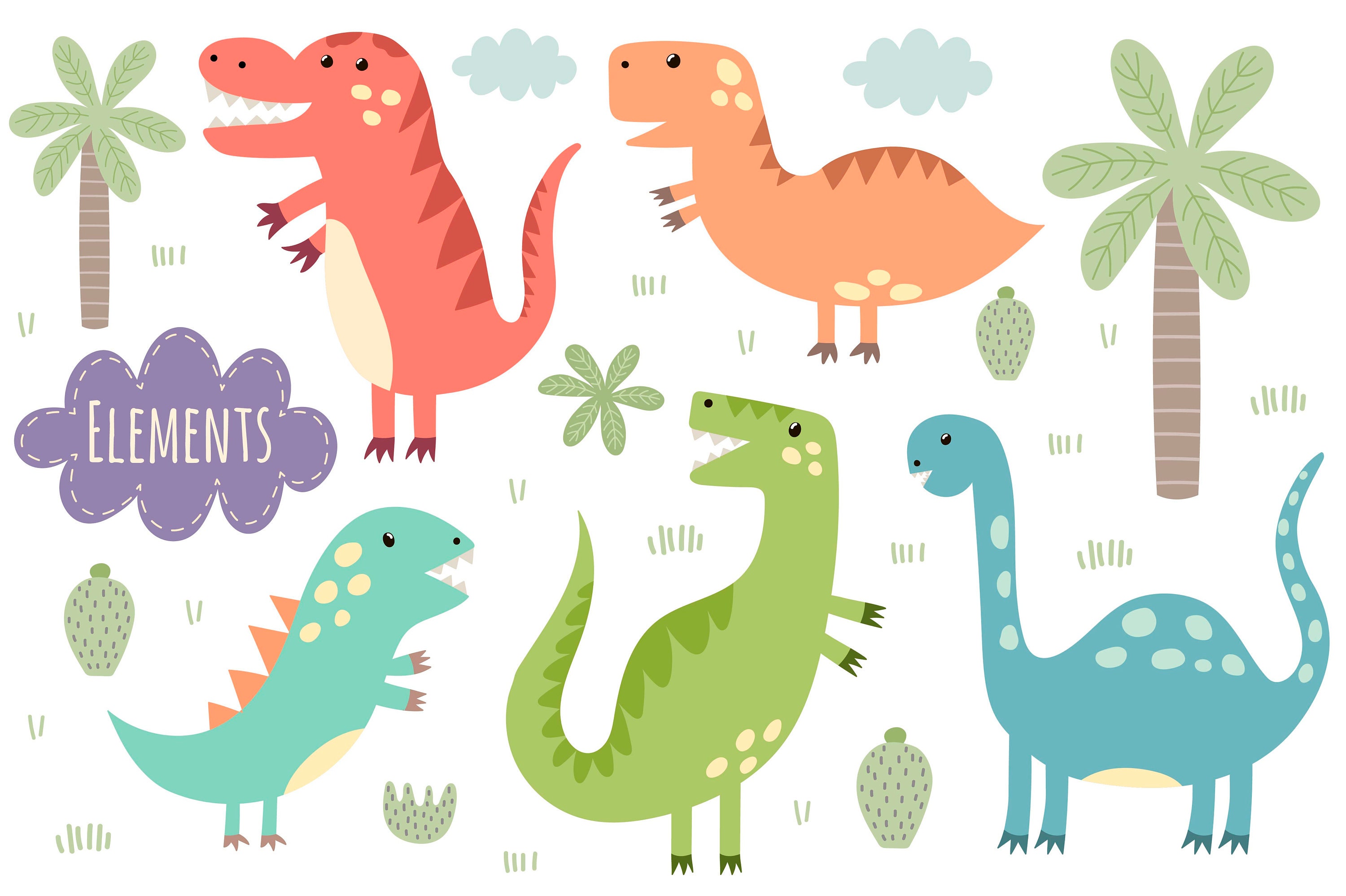 Dinosaur Digital Paper Clipart Cute Dinos Seamless | Etsy