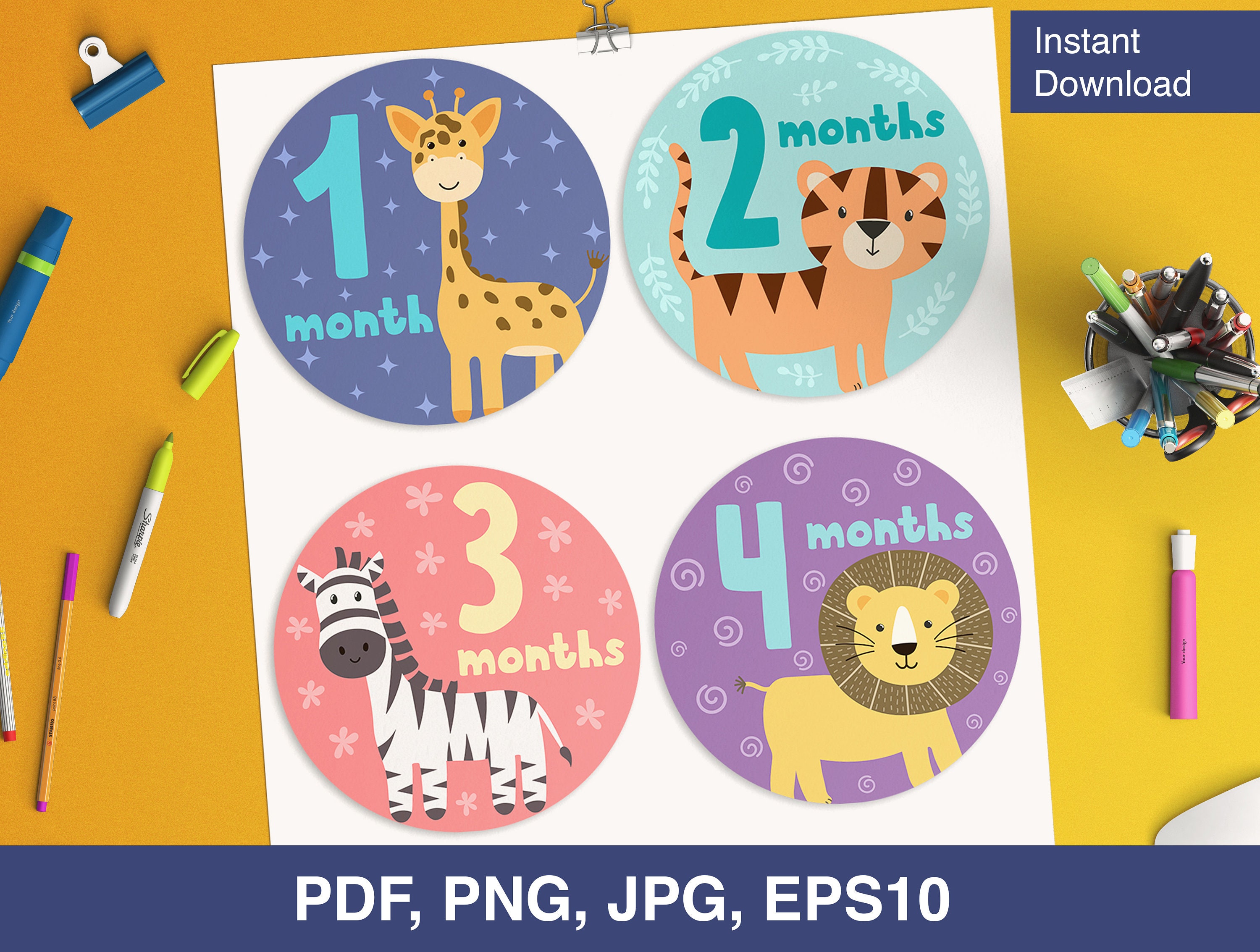 Baby Milestone Monthly Digital Stickers PDF Png Eps | Etsy