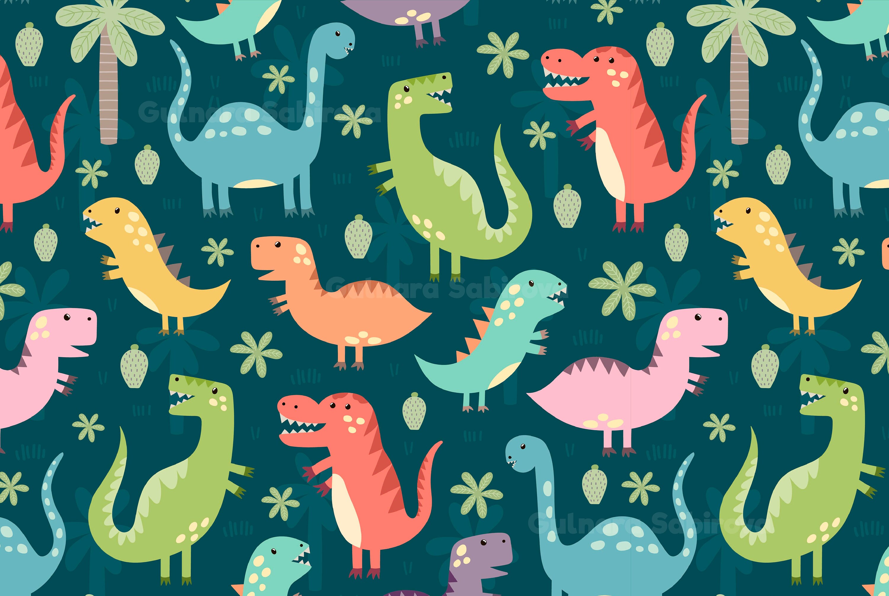 Dinosaur Digital Paper Clipart Cute Dinos Seamless | Etsy