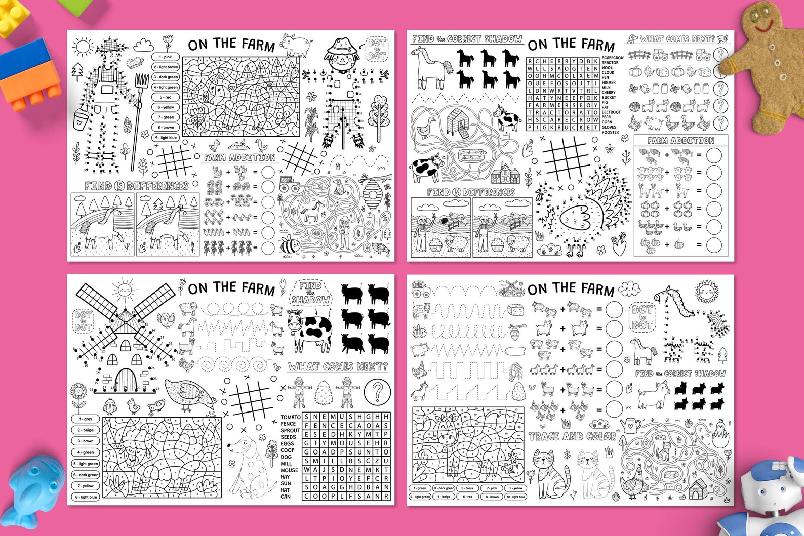 Farm Activity Placemats DIGITAL, on the Farm Coloring Activity Mats ...