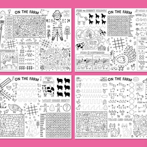 Farm Activity Placemats DIGITAL, on the Farm Coloring Activity Mats ...