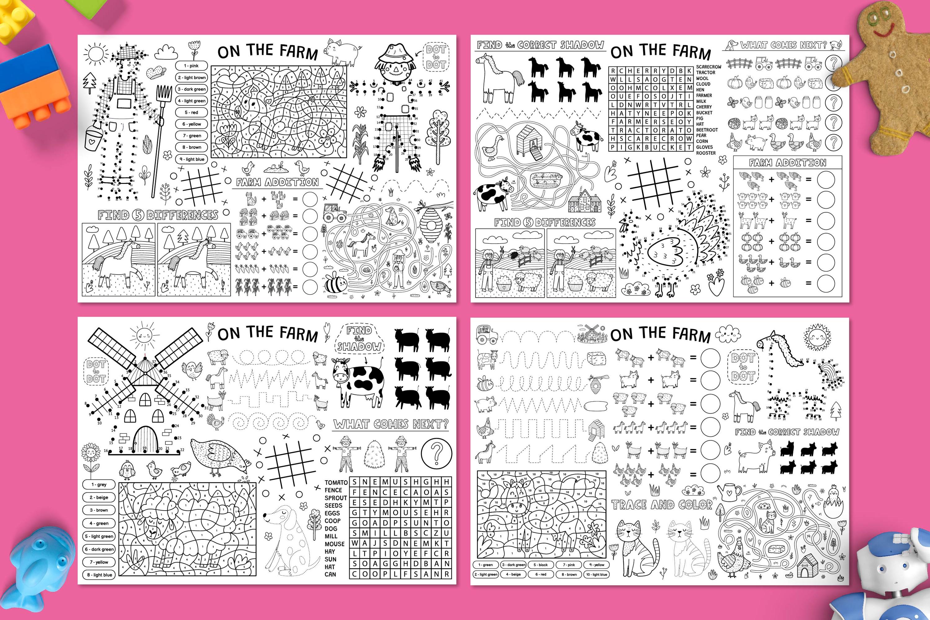 Farm Activity Placemats DIGITAL, on the Farm Coloring Activity Mats ...