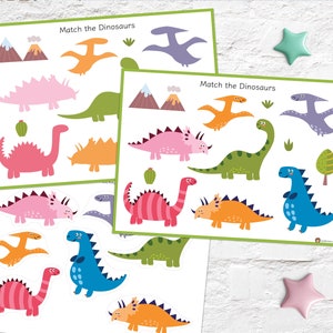 Dinosaurs Matching Busy Book Page, Dinosaurs Shadow Matching Worksheet ...