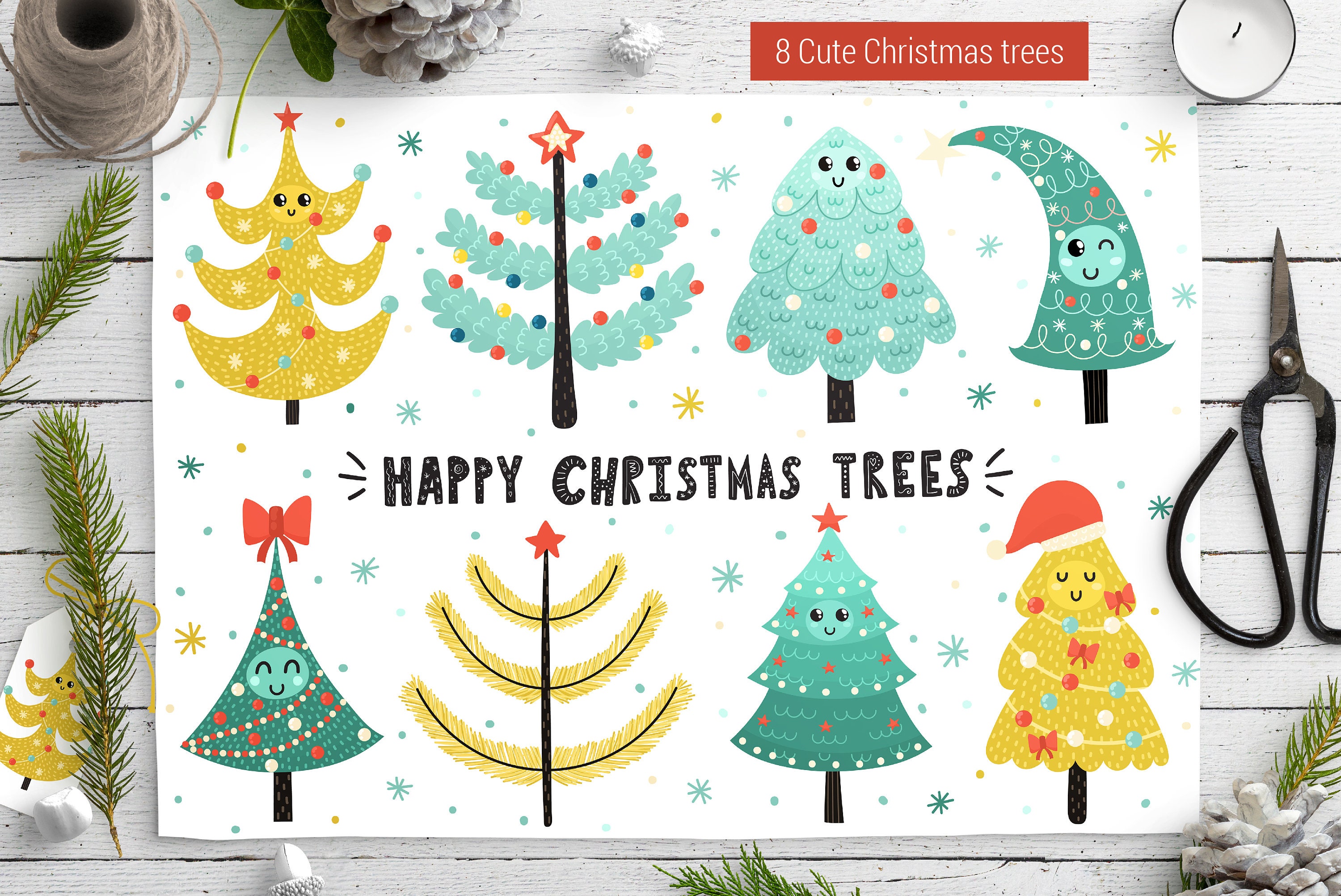 Christmas Tree Clipart and Digital Paper Collection / Png | Etsy