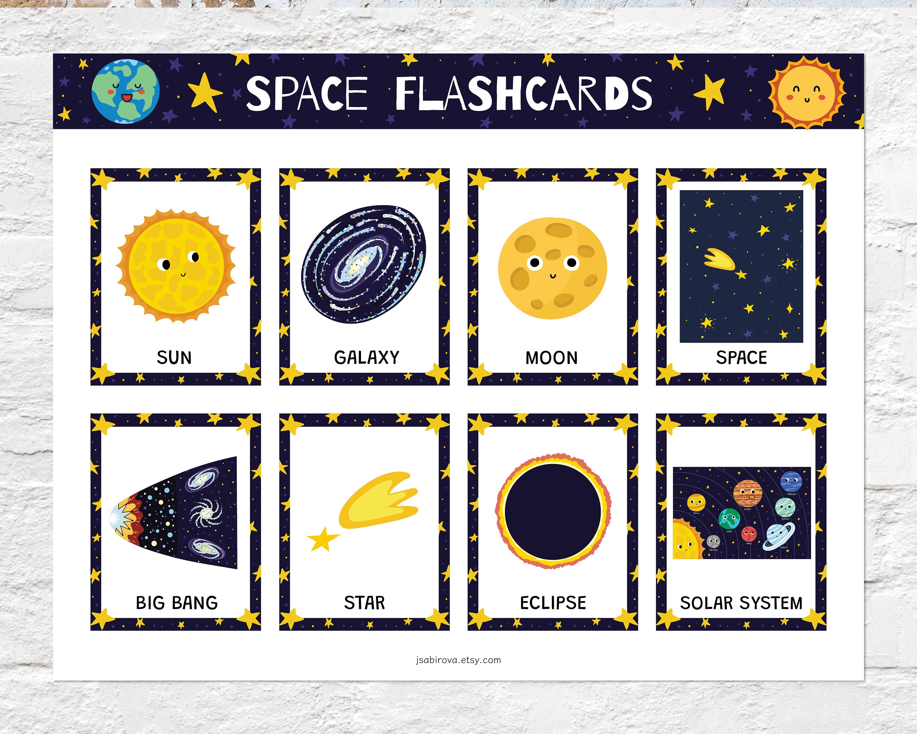 32 Space Flashcards Pdf, Solar System Flash Cards Printable, Planets ...