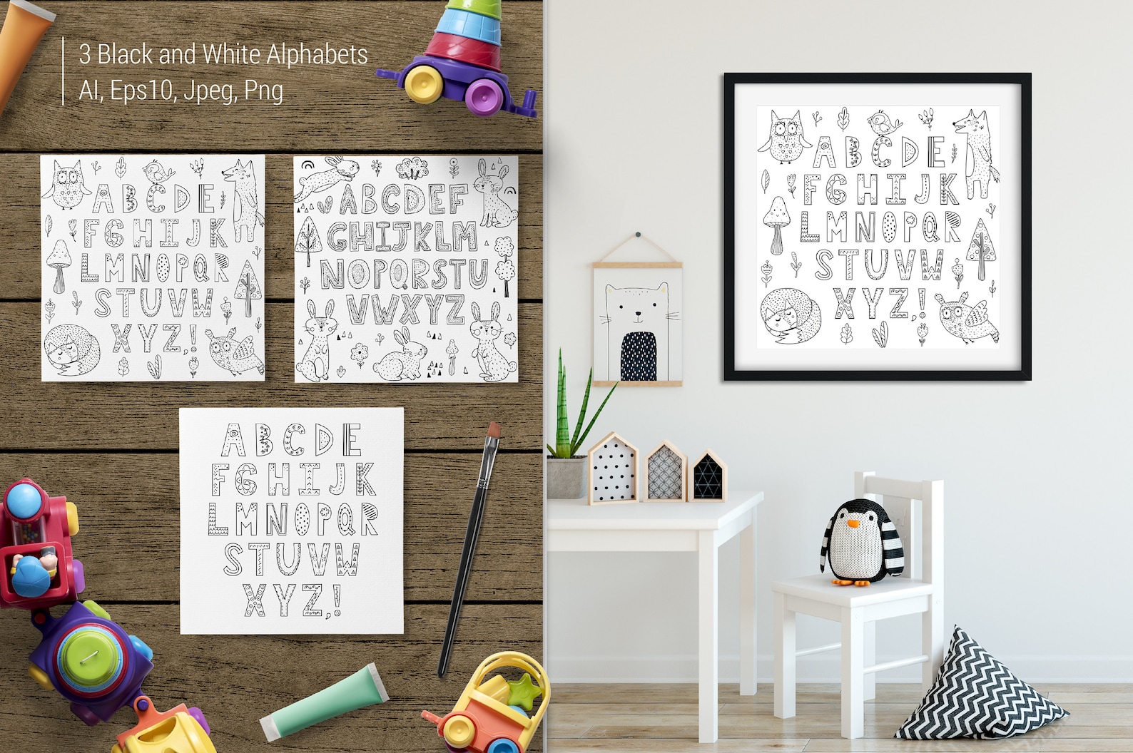 ABC Alphabet Posters Alphabet With Cute Animals Wall Art Nursery Decor ...