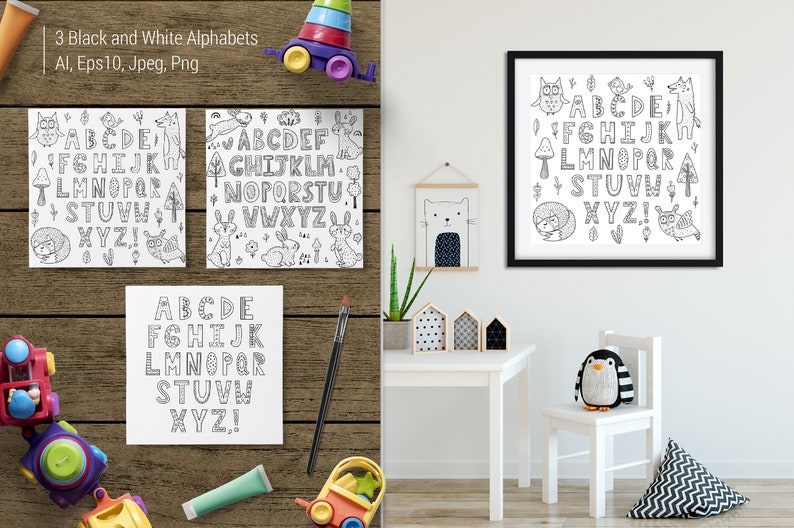 ABC Alphabet Posters Alphabet With Cute Animals Wall Art Nursery Decor ...