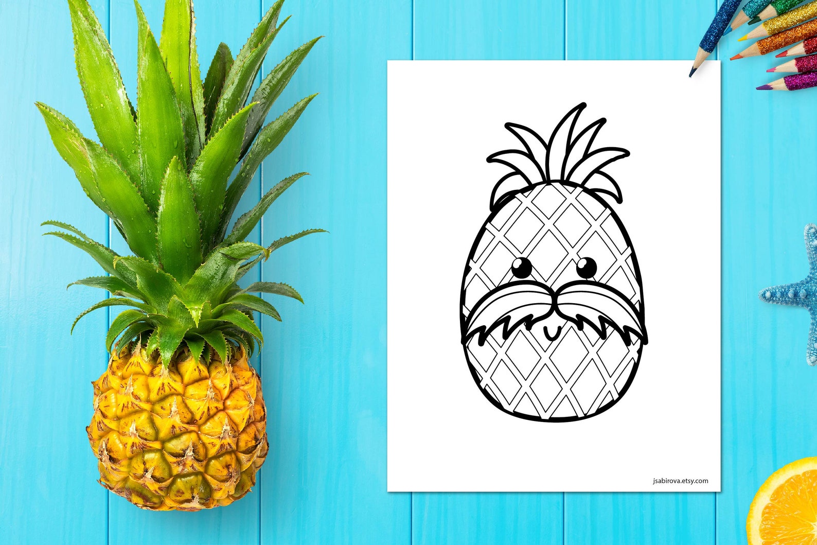Pineapple Coloring Book Pages Summer Pineapple Coloring Book - Etsy