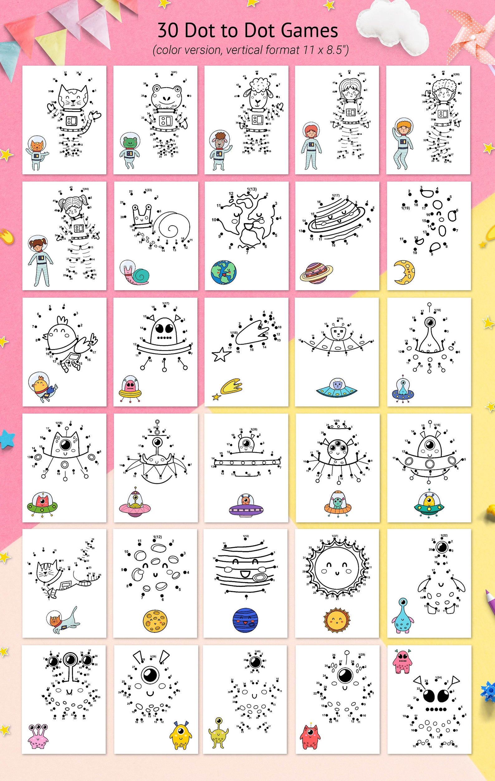 Space Activity Book PDF, Kids Printable Workbook, Connect the Dots ...