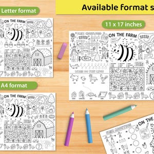 Farm Activity Placemats DIGITAL, on the Farm Coloring Activity Mats ...
