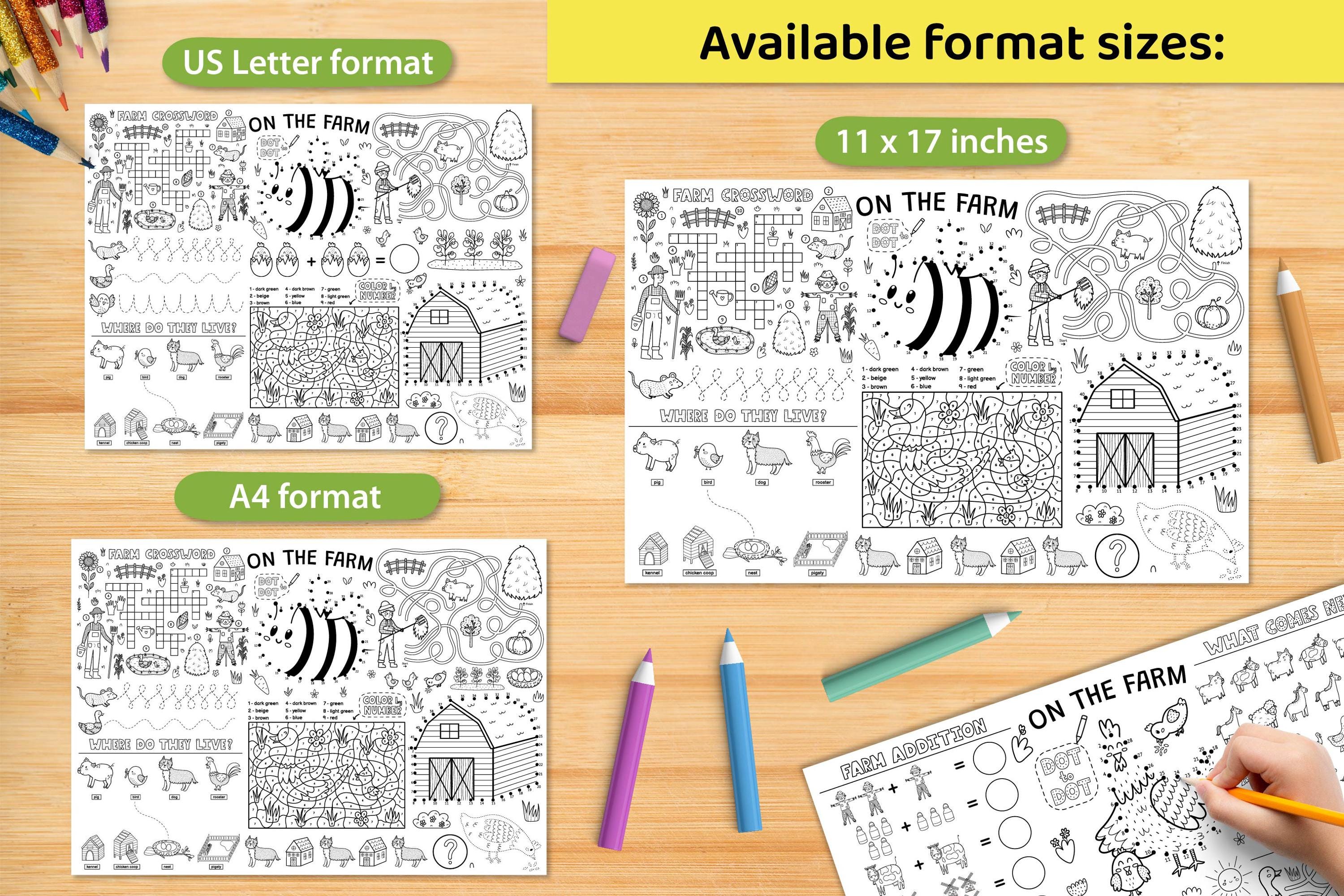 Farm Activity Placemats DIGITAL, on the Farm Coloring Activity Mats ...