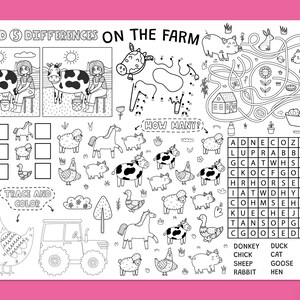 Farm Activity Placemats DIGITAL, on the Farm Coloring Activity Mats ...