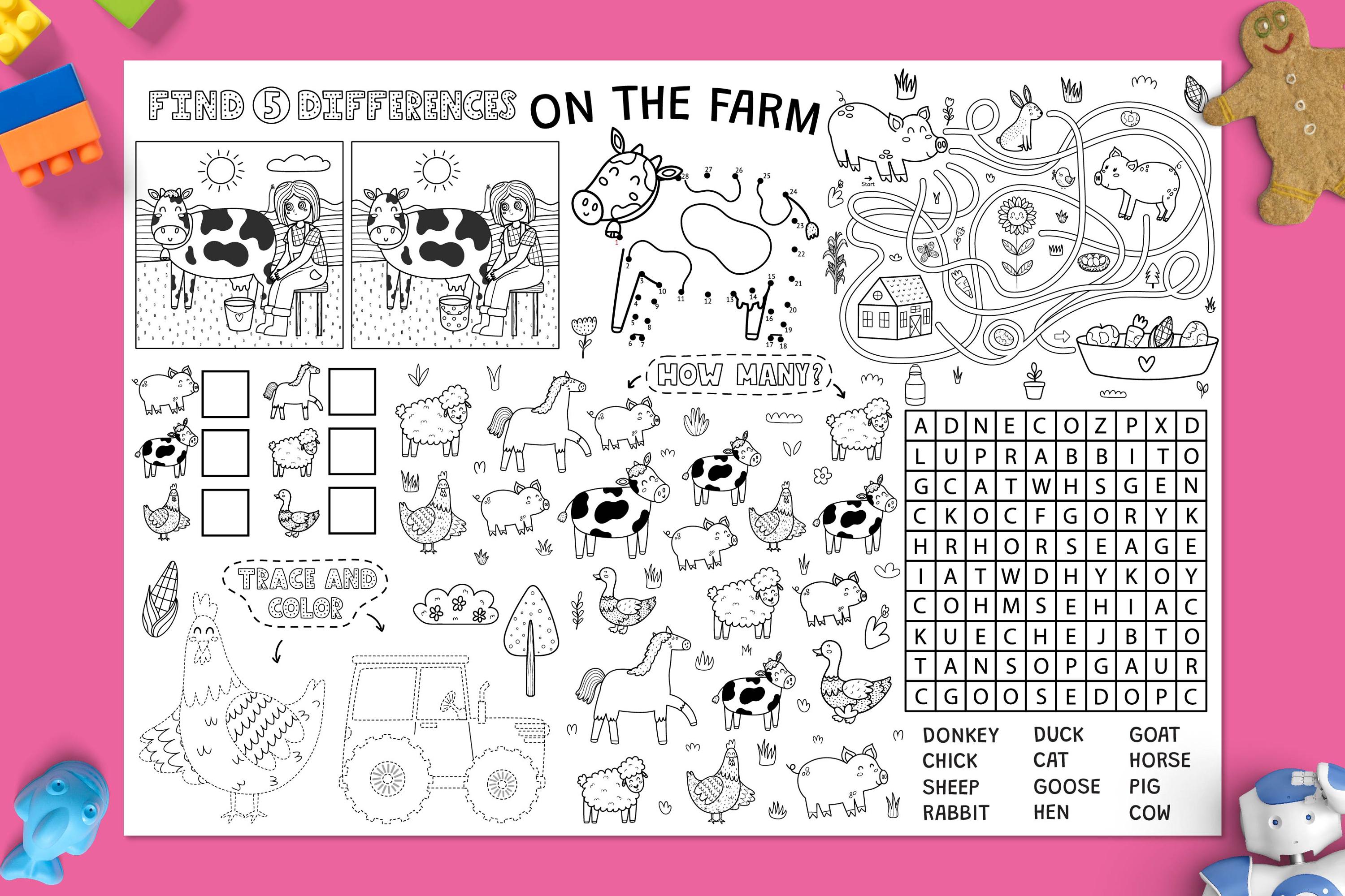 Farm Activity Placemats DIGITAL, on the Farm Coloring Activity Mats ...