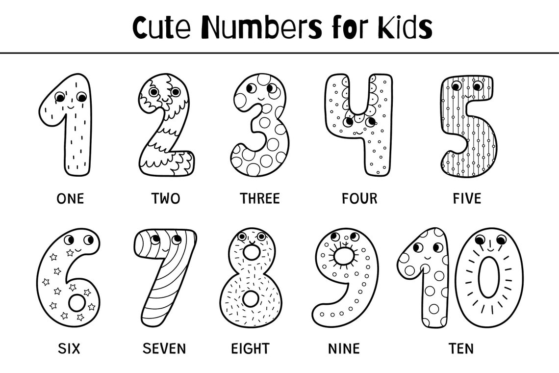 Numbers for Kids Clipart, Cute Numbers in Color and in Outline, Numbers ...