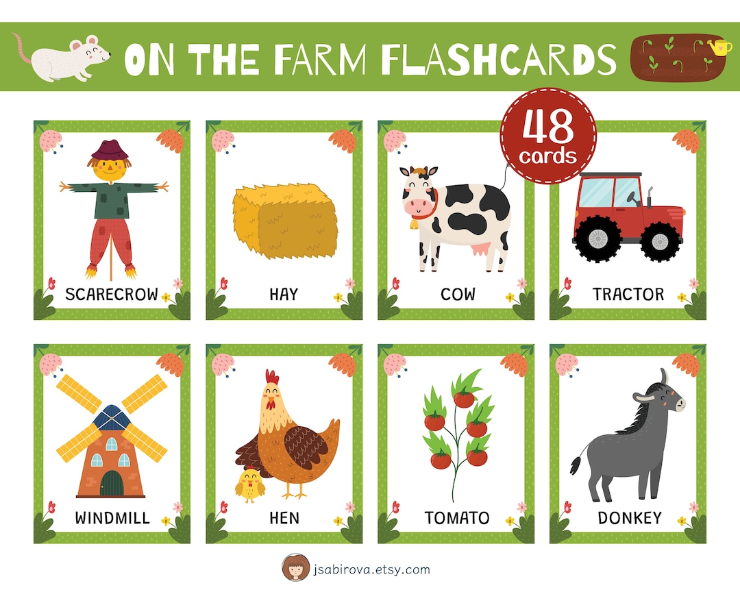 On the Farm Flashcards PDF, 48 Farm Animals Flash Cards Printable, Farm ...