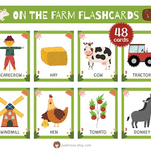 On the Farm Flashcards PDF, 48 Farm Animals Flash Cards Printable, Farm ...