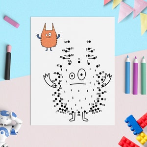 Connect the Dots Printable Worksheets for Kids With Monsters, Quiet ...