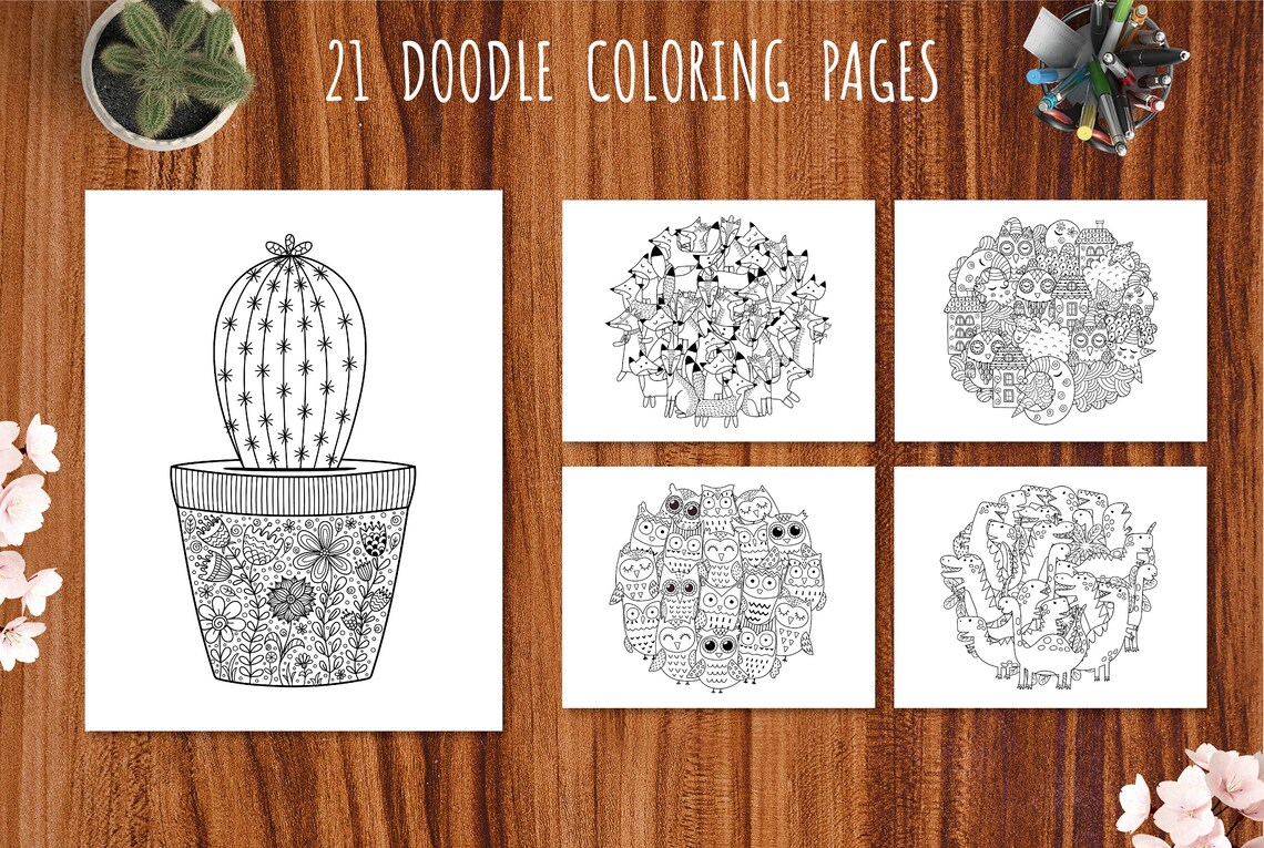 Doodle Coloring Pages, Printable Coloring Book With Animals for Adults ...