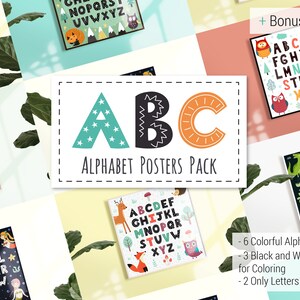 ABC Alphabet Posters Alphabet With Cute Animals Wall Art Nursery Decor ...