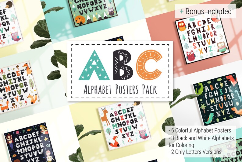 ABC Alphabet Posters Alphabet With Cute Animals Wall Art - Etsy