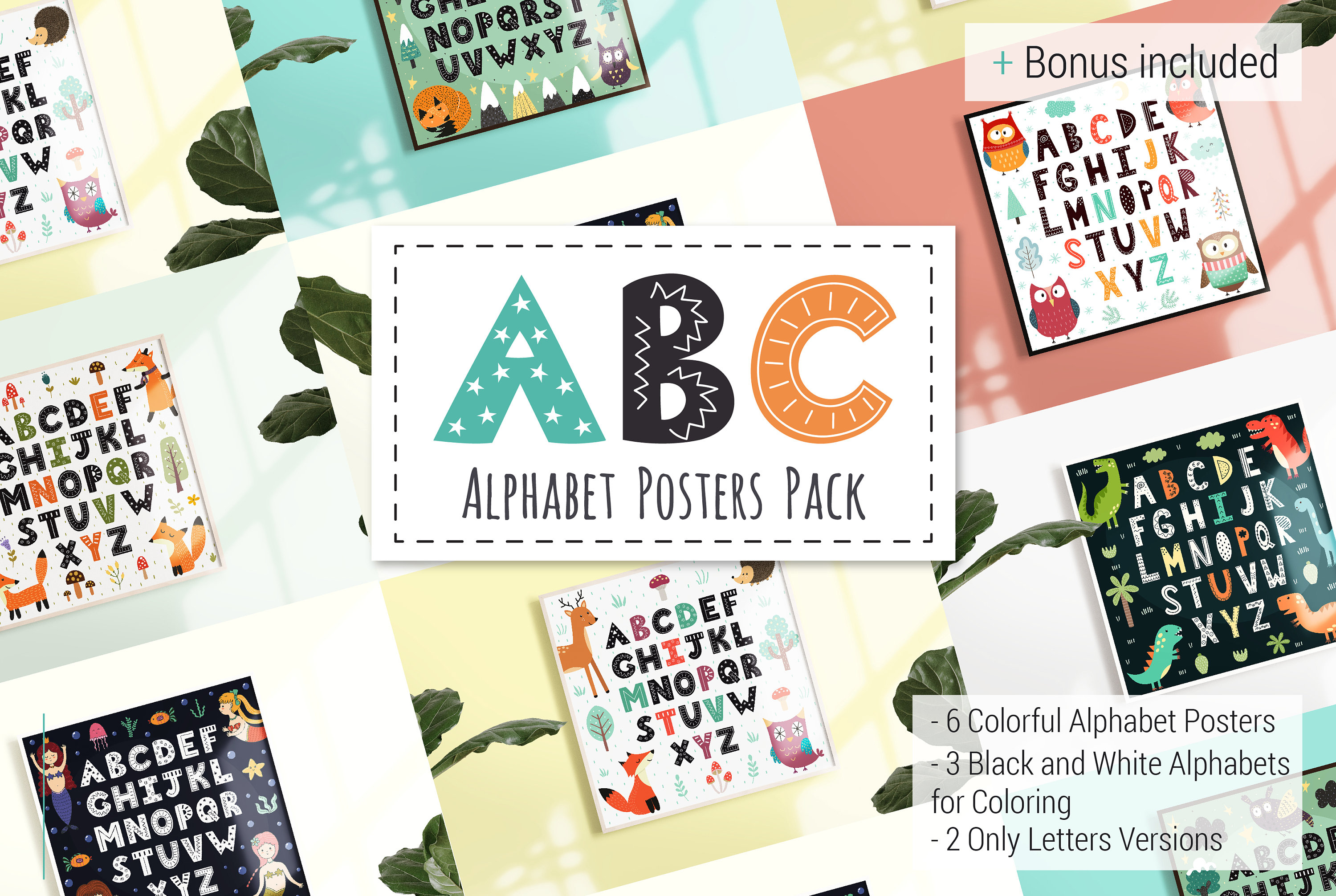 ABC Alphabet Posters Alphabet with cute animals Wall art | Etsy