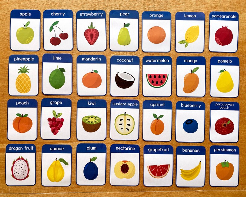 Fruits Flashcards Pdf Fruits Flash Cards Printable - Etsy
