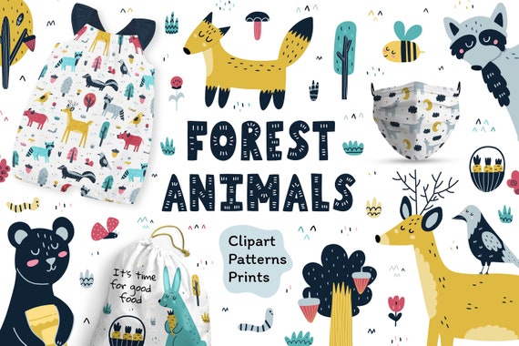 Woodland Clipart Digital Paper Forest Animals Clipart Png | Etsy