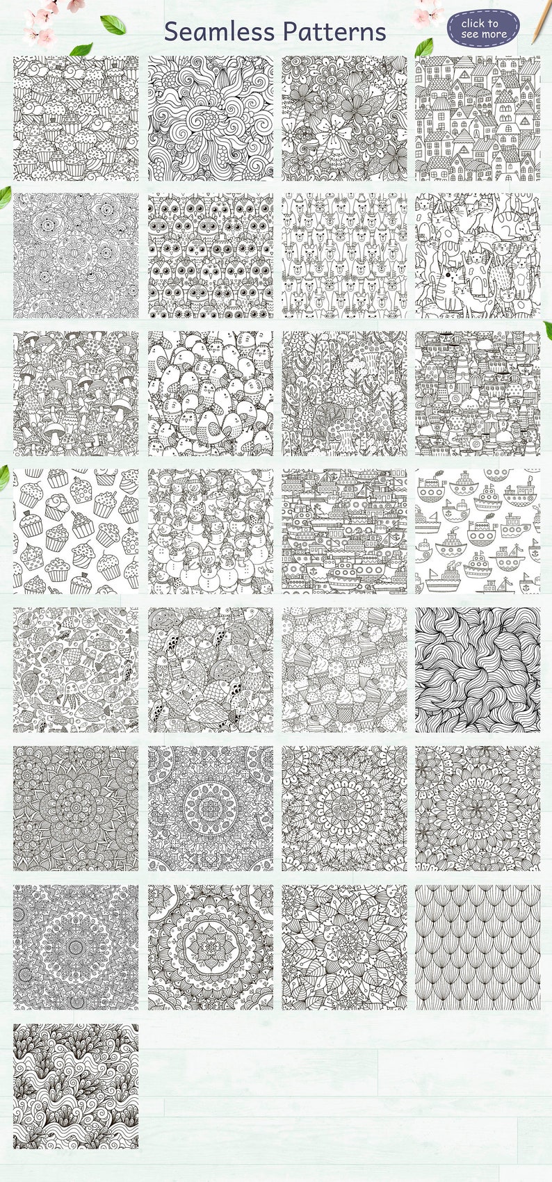 64 Coloring Pages Pack / Printable Coloring Pages for Adults | Etsy