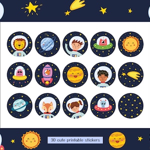 Space Stickers Printable Pdf, Space Cupcake Toppers, Circle Stickers ...