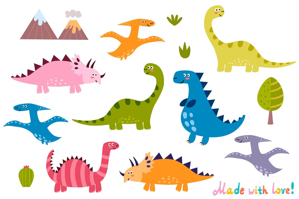 Dinosaurs Clipart and Digital Paper Set / Cute Dinos Seamless Pattern ...