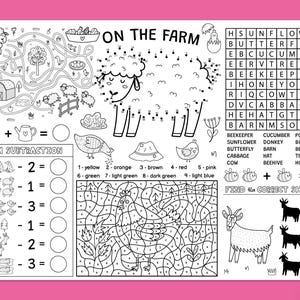 Farm Activity Placemats DIGITAL, on the Farm Coloring Activity Mats ...