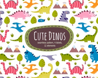 Dinosaur Digital Paper Clipart Cute Dinos Seamless | Etsy