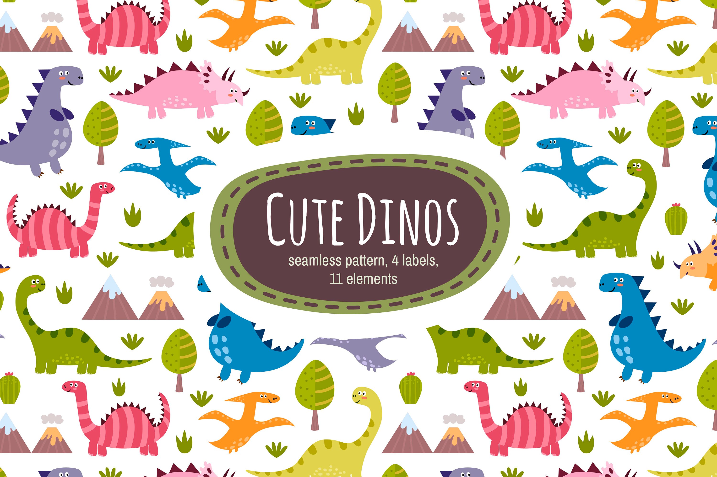 Dinosaurs Clipart and Digital Paper Set / Cute Dinos Seamless - Etsy