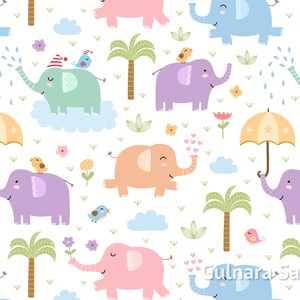 Elephants Clipart and Digital Paper / Animals Clipart and Seamless ...