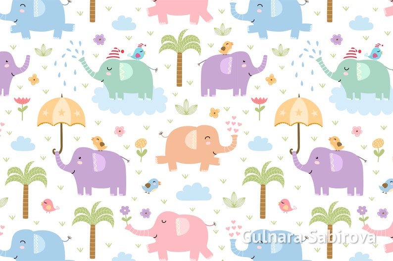 Elephants Clipart and Digital Paper / Animals Clipart and Seamless ...