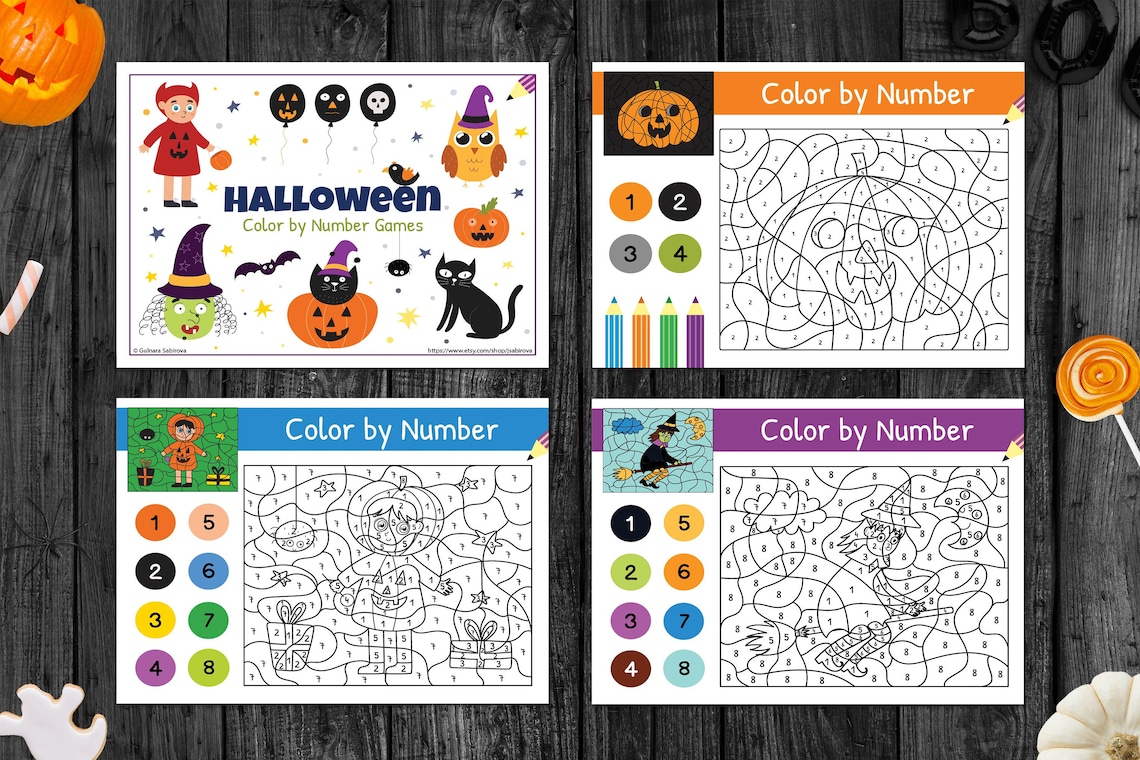 Halloween Color by Number Worksheets PDF Halloween Coloring - Etsy