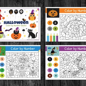 Halloween Color by Number Worksheets PDF, Halloween Coloring Book for ...